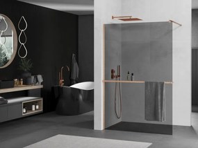 Mexen Kioto+, sprchová zástěna Walk-In s poličkou a věšákem 70 x 200 cm, 8mm šedé sklo, měděný matný profil, 800-070-121-65-40