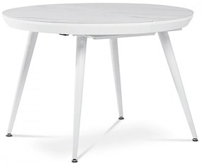 Jídelní stůl BONE — 110x110x76 cm (+ rozklad 40 cm), keramická deska bílý mramor