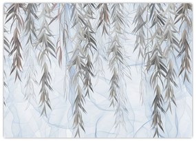 Skleněný obraz - Vrbové větvičky v modrém pozadí (70x50 cm)