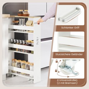 Costway 13 cm tenký úložný vozík s nabíjecí stanicí 4patrový rolovací kuchyňský