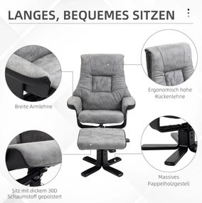 HOMCOM polohovací křeslo s taburetem, otočné TV křeslo s funkcí polohování, mikrovlákno šedé, 78x82,5x109 cm, ideální pro obývací pokoj a relaxaci | …
