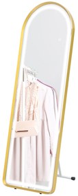 HOMCOM Zrcadlo po celé délce se stmívatelným LED světlem, nástěnné a stojací zrcadlo, šatní zrcadlo s dotykovým spínačem, zlaté 47x146 cm | Aosom.de