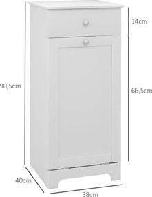 HOMCOM Koupelnová skříňka s skládacím košem na prádlo, úložná skříňka se šuplíkem - 40D x 40Š x 90,5V cm - Bílá