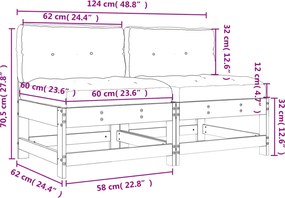 vidaXL Středové pohovky s poduškami 2 ks medově hnědé masivní borovice [825578] Barva: Přírodně impregnované