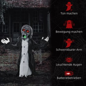 HOMCOM Halloweenská dekorace 75cm kostra s červenýma svítícíma očima a zvukem vytí, ovládaná pohybem, pro zahradu a interiér | Aosom.de