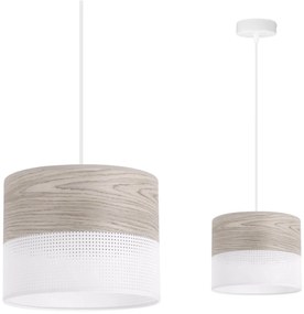 Light Home Závěsné svítidlo Wood, 1x světle béžová dubová dýha/bílé plastové stínítko, (fi 20cm)