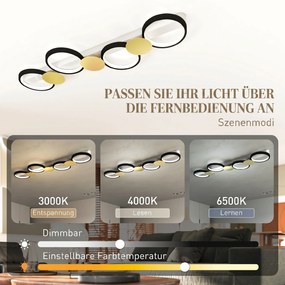 Stropní svítidlo LED 38W 1500LM 3000K-6500K Stropní svítidlo Lampa do obývacího pokoje se 4 žárovkami dálkové ovládání Černá+zlatá