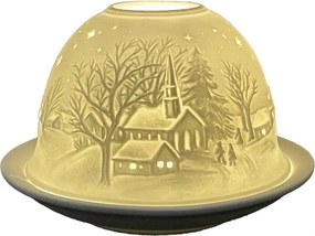 Bílý porcelánový svícen na čajovou svíčku zimní krajina Paollo - Ø 12 * 8 cm