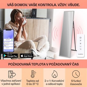 Klarstein La Palma 900, infračervený ohřívač 2 v 1, smart, 40 x 160 cm, 900 W, zrcadlová přední strana