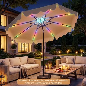 Costway Slunečník 270 cm se solárním LED osvětlením Větruodolný s 8 žebrováním