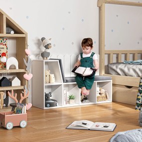 HOMCOM 2-in-1 úložná lavice s 5 přihrádkami a 2 polštářky, knihovna 108 x 30 x 60 cm, bílá šedá