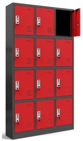 JAN NOWAK - Kovová skříň s úložnými boxy MARC BHP 12 dveří - antracit/červená - rozměr 185x90 cm - 3D6564