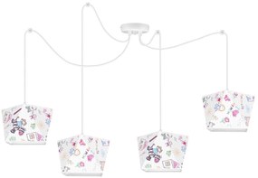 Dětské závěsné svítidlo Diamond Spider, 4x bílé textilní stínítko se vzorem