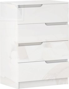 HOMCOM Moderní a minimalistická komoda se 4 šuplíky, dřevovláknitá deska, 60x40x85 cm, lesklá bílá