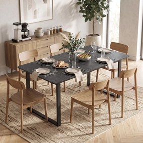 HOMCOM Rozkládací jídelní stůl 140-180 cm pro 6-8 osob, obdélníkový v industriálním designu s ocelovou konstrukcí, černá