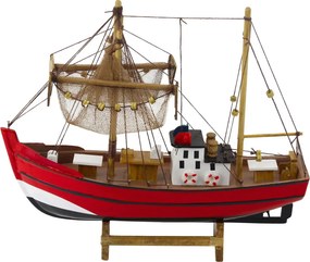 LEAN Toys Sběratelský dekorativní model rybářské lodi červený 30x26 cm