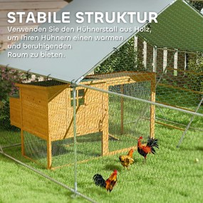 Ocelový výběh pro kuřata PawHut, 300 x 800 x 195 cm, klec pro kuřata s krytem odolným proti UV záření, dvířka na krmení, závěsné krmítko, bidýlko, vý…