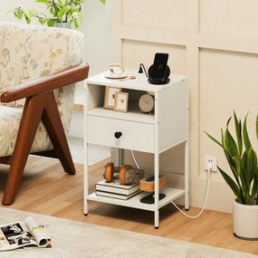 Costway Noční stolek s nabíjecí stanicí Průmyslový s otevřenou