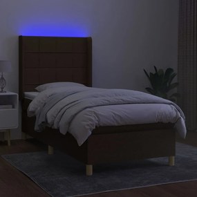 Box spring postel s matrací a LED tmavě hnědá 100x200 cm textil 3138856