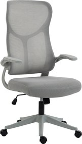 HOMCOM Ergonomická kancelářská židle z mesh, otočná židle s vysokým opěradlem a sklápěcími područkami, s houpací funkcí, šedá
