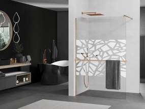Mexen Kioto+, sprchová zástěna Walk-In s poličkou a věšákem 110 x 200 cm, 8mm čiré sklo bílý vzor, ​​měděný matný profil, 800-110-121-65-85