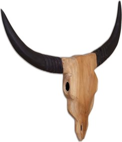 Nástěnná plastika býčí lebky, teak, 69x6x60 cm 244567