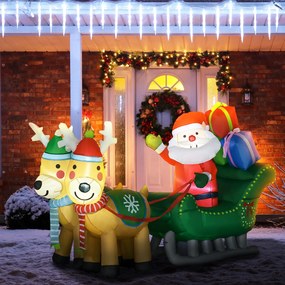 HOMCOM Nafukovací Santa Claus, nafukovací vánoční dekorace, vč. ventilátoru, do interiéru i exteriéru, bílá + zlatá