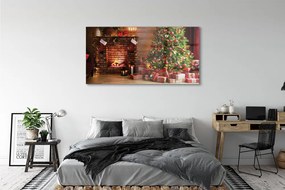 akrylový obraz Krbová dárky vánoční stromky 140x70 cm