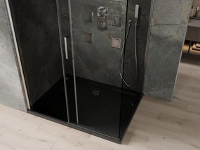 Mexen Omega, sprchový kout s posuvnými dveřmi 120 (dveře) x 80 (stěna) cm, 8mm šedé sklo, chromový profil + slim sprchová vanička černá + chromový sifon, 825-120-080-01-40-4070