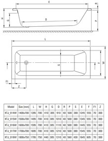 Deante Prizma, obdélníková akrylátová vana 140x70 cm, bílá lesklá, DEA-KTJ_014W