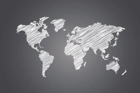 Samolepící tapeta šrafovaná mapa světa v černobílém provedení - 375x250 cm