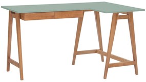 OnaDnes -20% Zelený lakovaný rohový pracovní stůl RAGABA LUKA 135 x 85 cm s dubovou podnoží, pravý