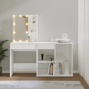 Led Toaletní Stolek Se Skříňkou Lesklý Bílý Kompozitní Dřevo