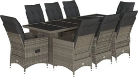 9dílný zahradní bistro set s poduškami šedý polyratan 3277240