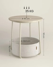 Krémový příruční stolek s odkládacím košem SALMA Ø 45 cm