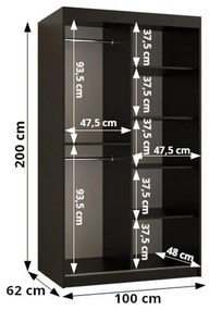 Šatní skříň Kair 1 | 100 cm | černá/jasan světlý