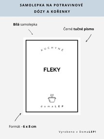 FLEKY  – bílá samolepka na dózu, tučné písmo, 6 x 8 cm | DomaLEP
