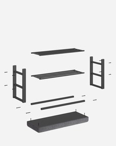 Botník s lavicí s šedým sedákem MOBRIX 81x49 cm, černý