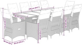 11dílný zahradní bistro set s poduškami šedý polyratan 3277238