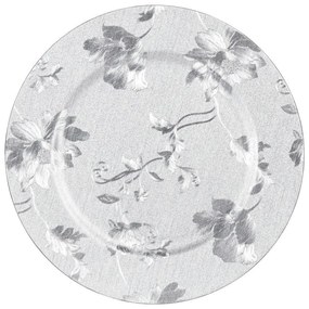 Dekorativní talíř s květinovým vzorem Milie 33 cm stříbrný