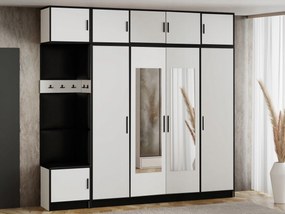 Šatní skříň s nástavcem ROJ 15 bílý + ecoskóra černý