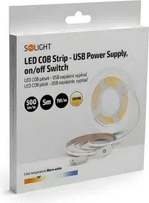 Solight LED COB pásek teplá bílá / USB napájení / vypínač / 5m / 7W/m