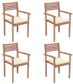 Zahradní židle 4 ks s krémovými poduškami masivní teak,  3062291
