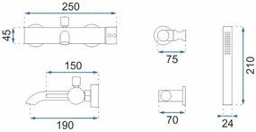 Nástěnná vanová baterie REA LUNGO černá mat
