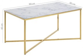 Konferenční obdélníkový stolek Alisma mramor bílý/zlatá