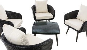 Lounge souprava Ameland plochý ratan krémově bílá 45 cm (tmavě šedá) – černá