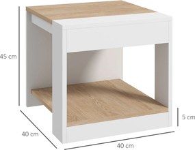 HOMCOM Sada 2 rustikálních dřevěných nočních stolků pro obývací pokoj a ložnici 40 x 45 cm Bílá a Přírodní
