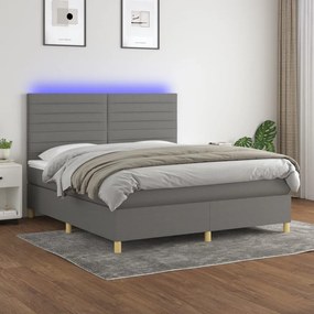 Box spring postel s matrací a LED tmavě šedá 180x200 cm textil 3135534
