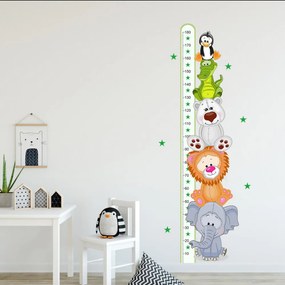 INSPIO Samolepky do dětského pokoje - Zelený metr s barevnými zvířátky (180 cm)