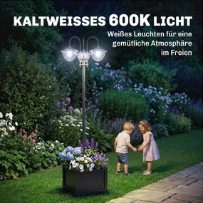 Outsunny solární světlo zahradní světlo 3-hlavová lampa s podstavcem květináče, vodotěsné, nerezová ocel, 60x55x189cm| Aosom